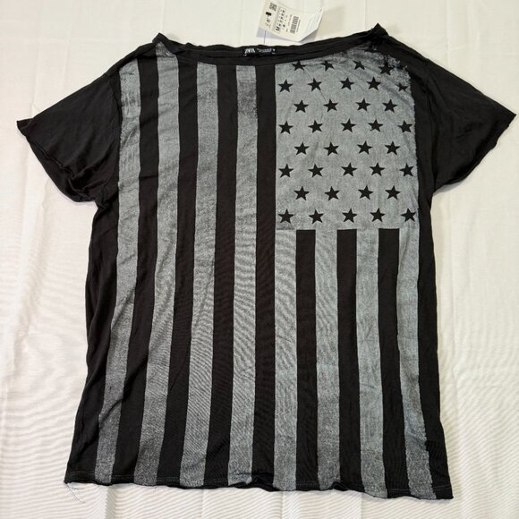 Zara | Shirts | Zara Black Flag Short Sleeve Tee Size M | Poshmark